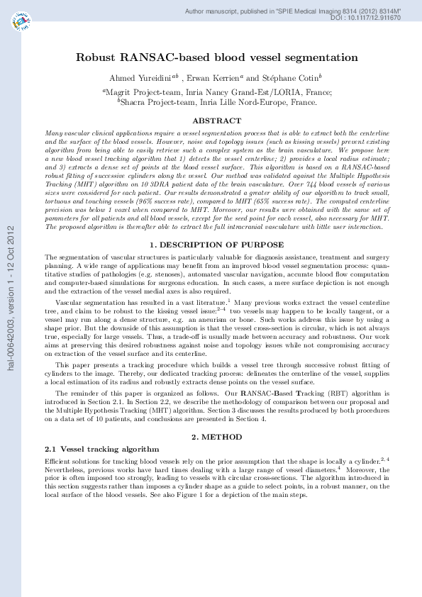 (PDF) Robust RANSAC-based blood vessel segmentation