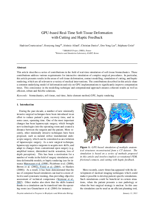 (PDF) GPU-based real-time soft tissue deformation with cutting and haptic feedback