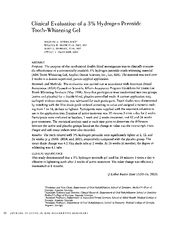 (PDF) Clinical Evaluation of a 3% Hydrogen Peroxide Tooth-Whitening Gel