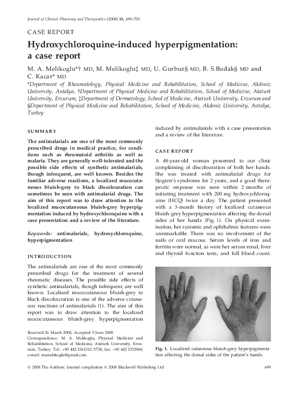 (PDF) Hydroxychloroquine-induced hyperpigmentation: a case report