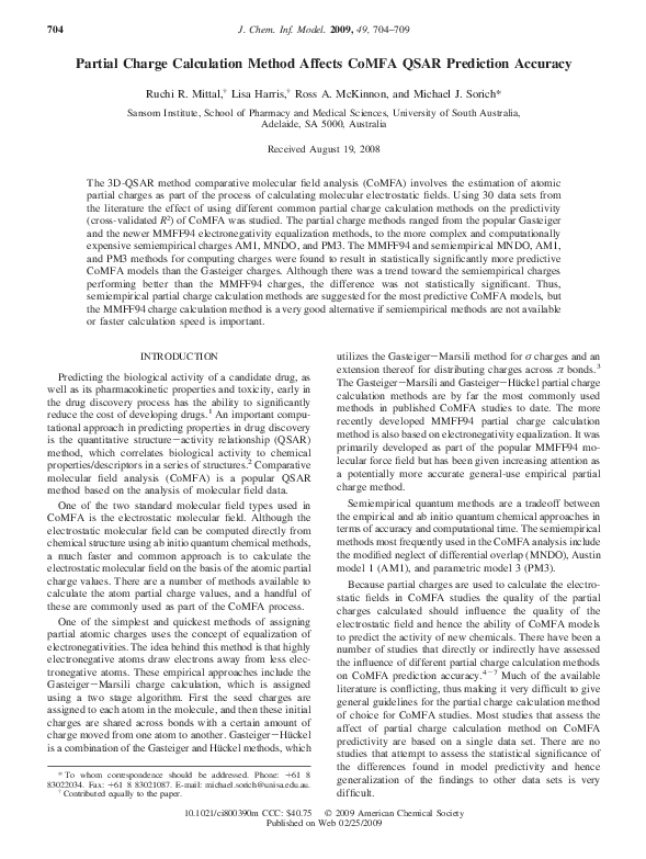 (PDF) Partial Charge Calculation Method Affects CoMFA QSAR Prediction Accuracy