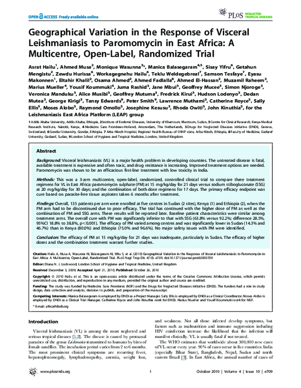 Pdf Sodium Stibogluconate Ssg And Paromomycin Combination Compared To