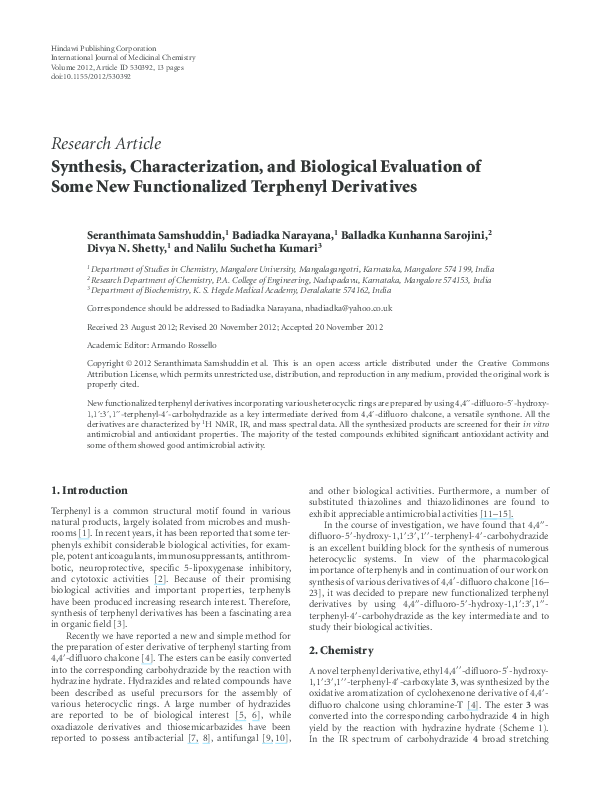 (PDF) Synthesis, characterization and biological evaluation of some novel 2-substituted ...