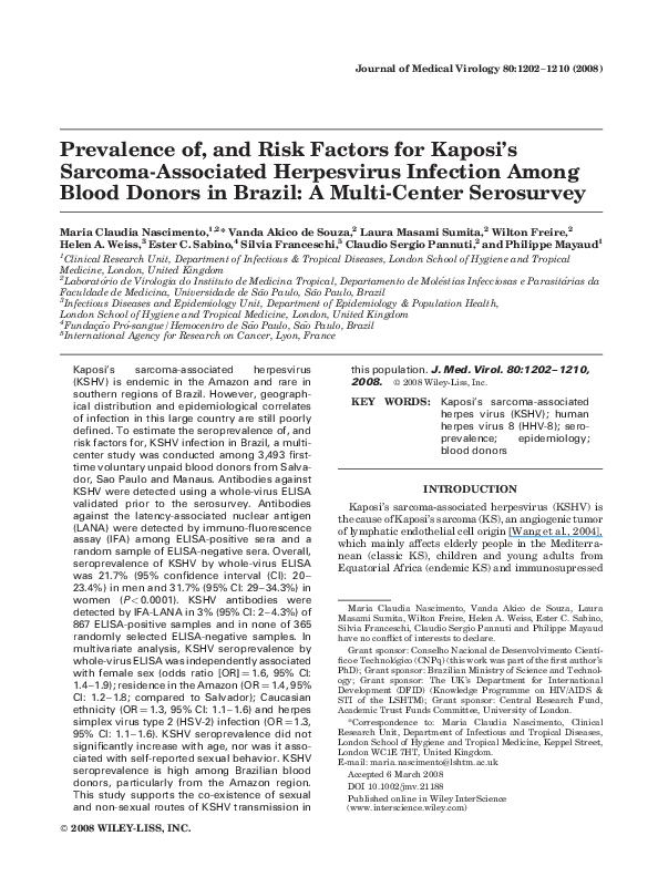 (PDF) Prevalence of, and risk factors for Kaposi's sarcoma-associated herpesvirus infection ...
