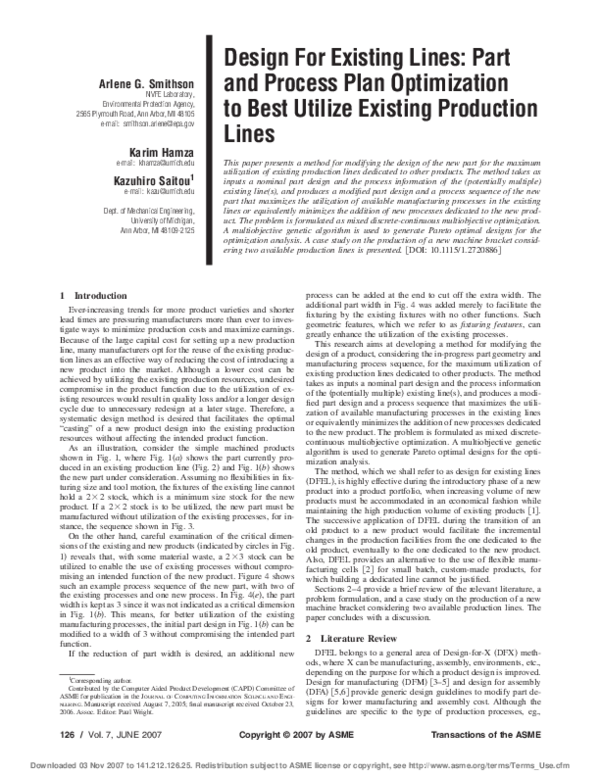 (PDF) Design For Existing Lines: Part and Process Plan Optimization to ...