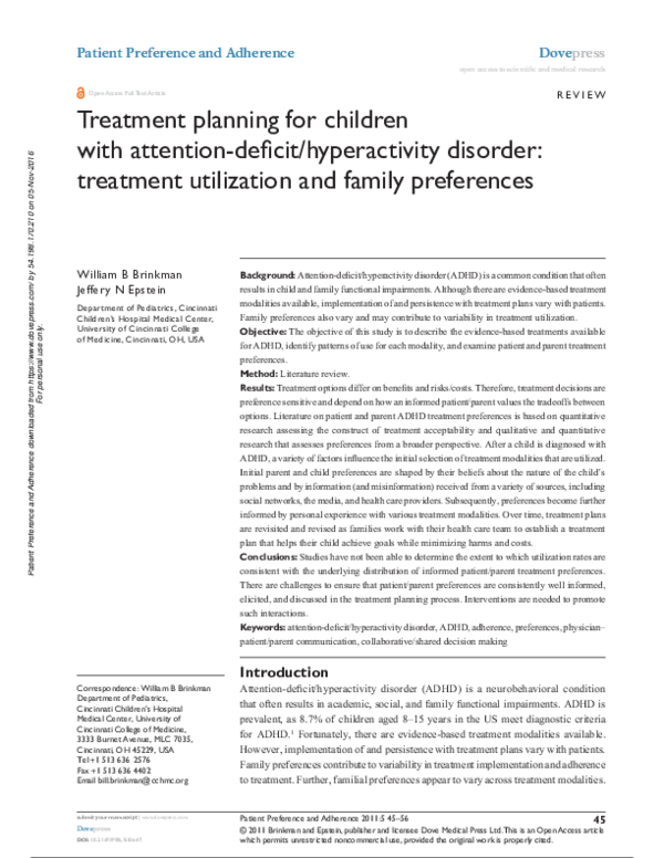 (PDF) Treatment planning for children with attention-deficit ...