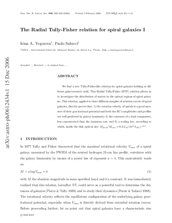 (PDF) The radial Tully-Fisher relation for spiral galaxies - I