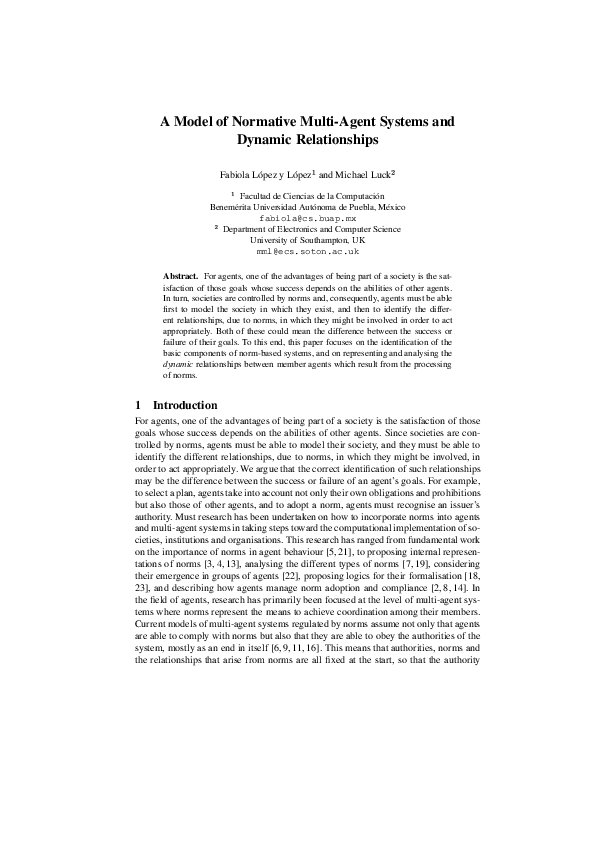 (PDF) A Model of Normative Multi-agent Systems and Dynamic Relationships