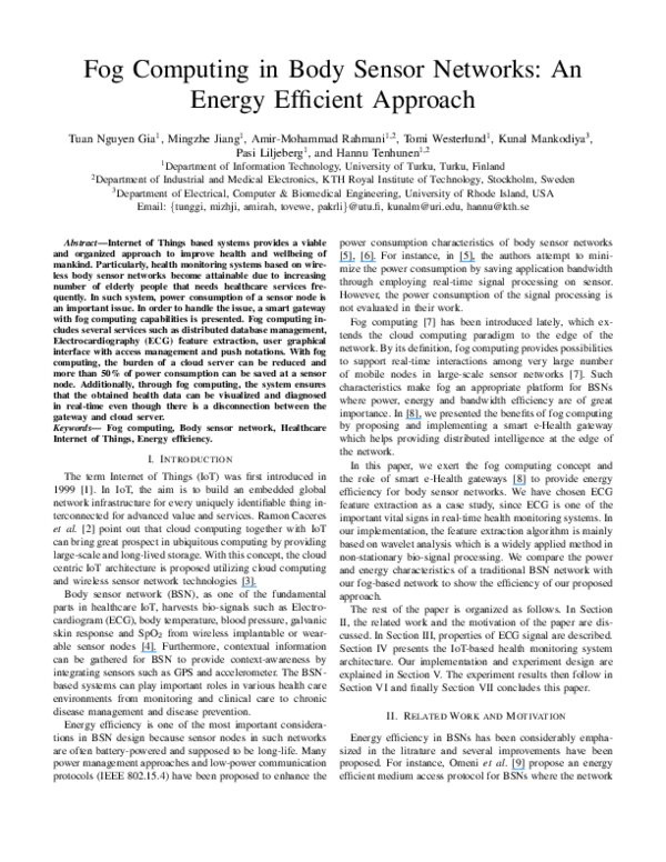Pdf Fog Computing In Body Sensor Networks An Energy Efficient Approach