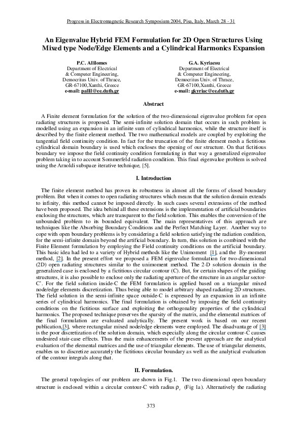 (PDF) An Eigenvalue Hybrid FEM Formulation for 2D Open Structures Using Mixed type Node/Edge ...
