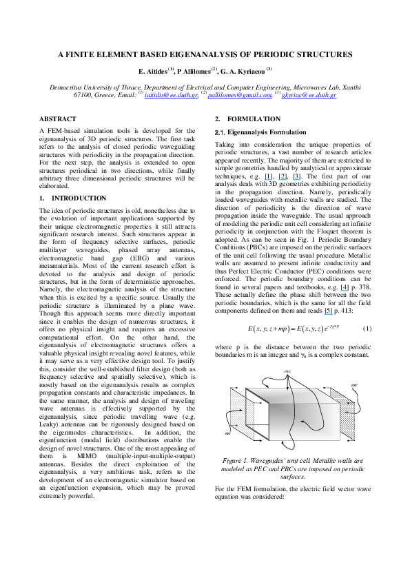 (PDF) A Finite Element Based Eigenanalysis of Periodic Structures