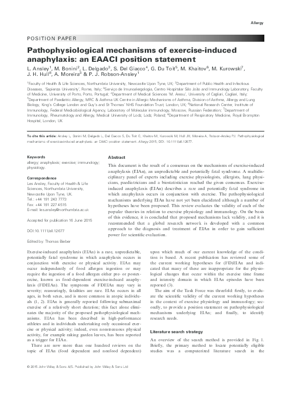 (PDF) Pathophysiological mechanisms of exercise-induced anaphylaxis: an ...
