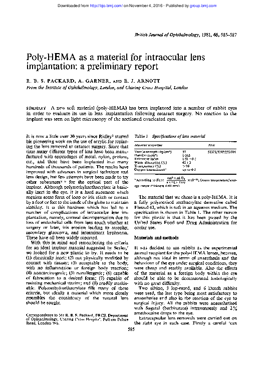 (PDF) Poly-HEMA as a material for intraocular lens implantation: a ...