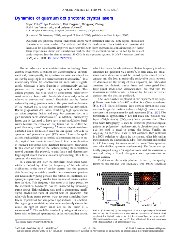 (PDF) Dynamics of quantum dot photonic crystal lasers