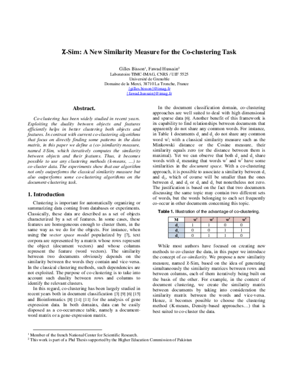 Pdf Chi Sim A New Similarity Measure For The Co Clustering Task