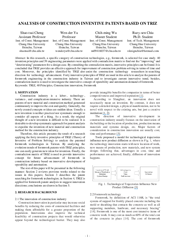 (PDF) ANALYSIS OF CONSTRUCTION INVENTIVE PATENTS BASED ON TRIZ