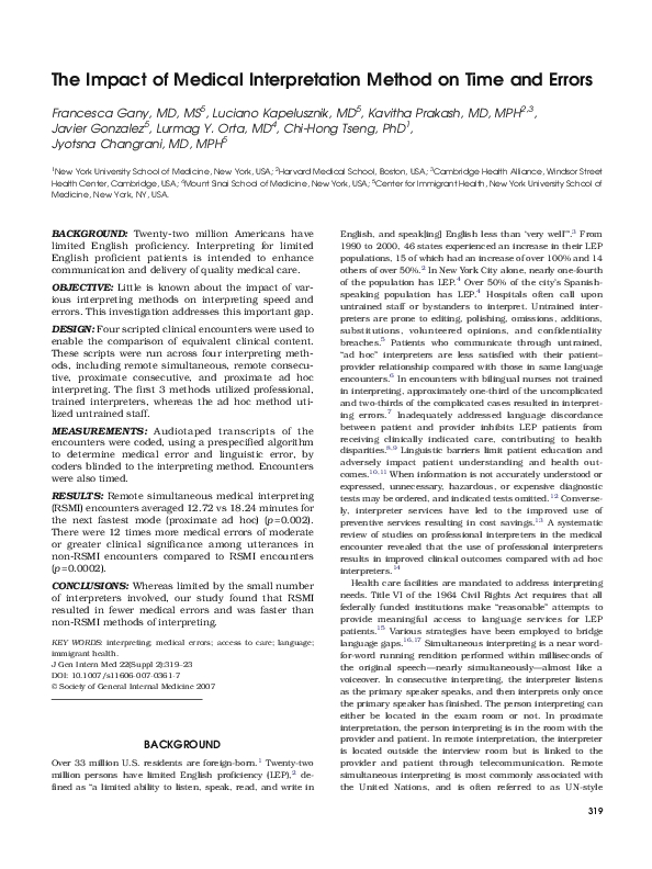 (PDF) The Impact of Medical Interpretation Method on Time and Errors