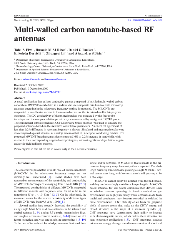 (PDF) Multi-walled carbon nanotube-based RF antennas