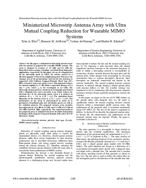 (PDF) Miniaturized microstrip antenna array with ultra mutual coupling reduction for wearable ...