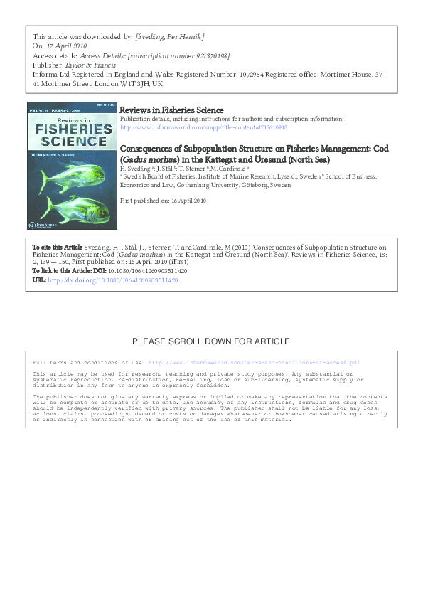 (PDF) Consequences of Subpopulation Structure on Fisheries Management ...
