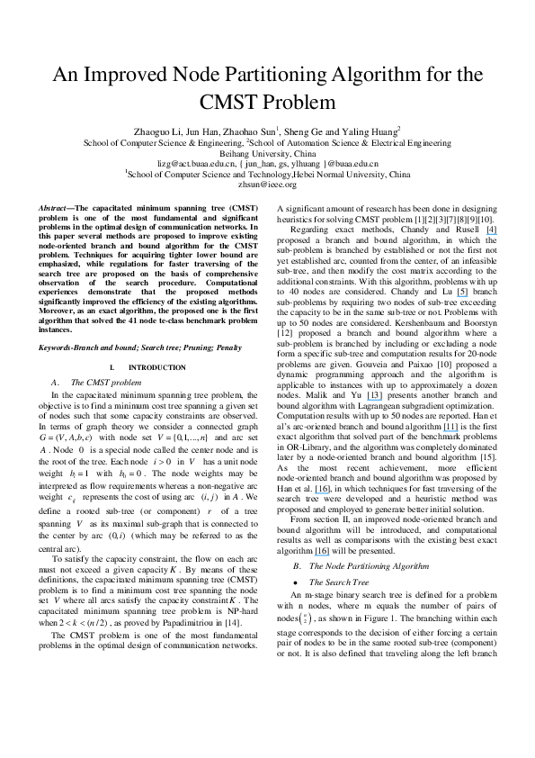 (PDF) An Improved Node Partitioning Algorithm for the CMST Problem | Zhaohao Sun - Academia.edu