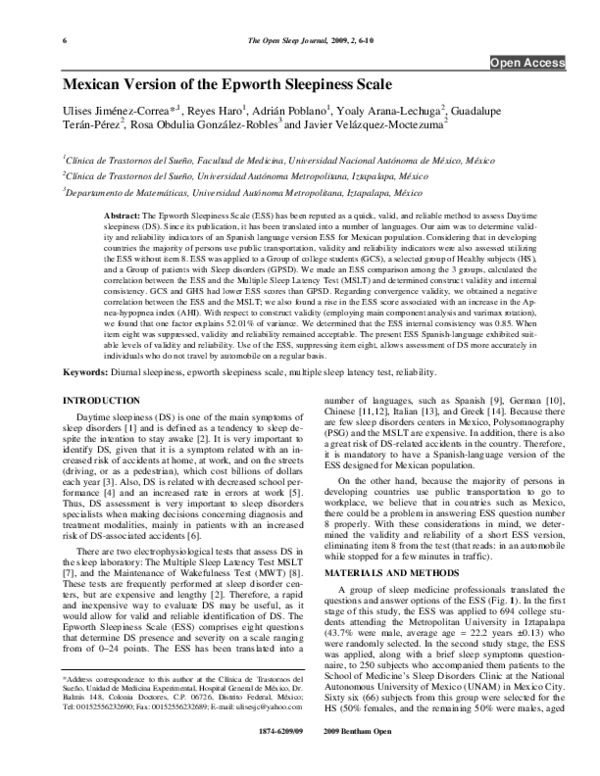 (PDF) Mexican Version of the Epworth Sleepiness Scale