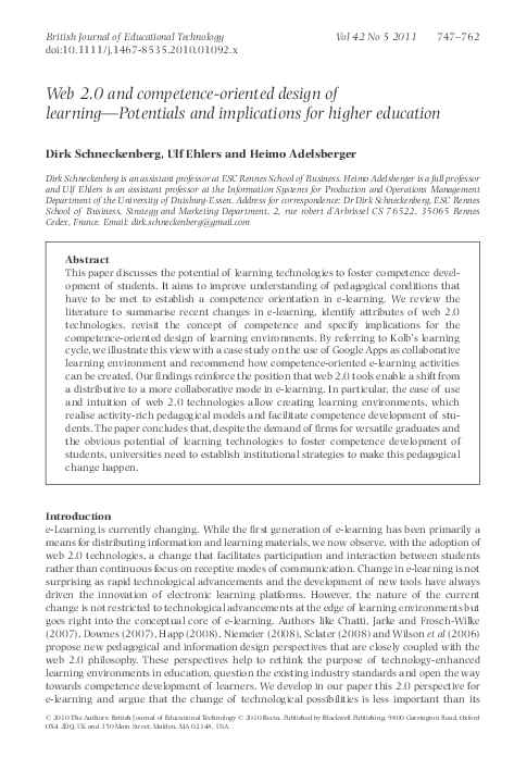 (PDF) Web 2.0 and competence-oriented design of learning-Potentials and ...