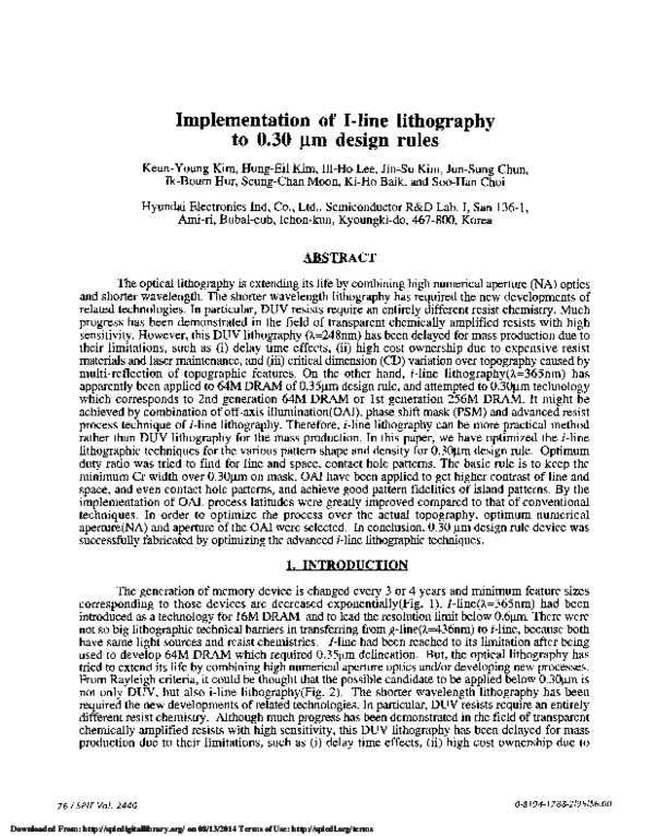 (PDF) Implementation of i-line lithography to 0.30 um design rules