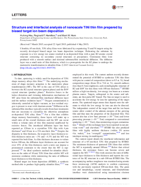 (PDF) Structure and interfacial analysis of nanoscale TiNi thin film ...