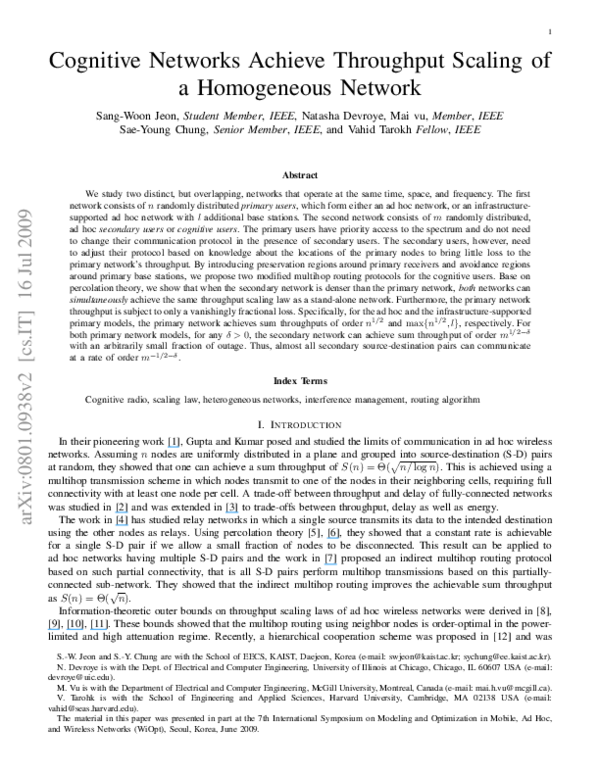 (PDF) Cognitive networks achieve throughput scaling of a homogeneous network