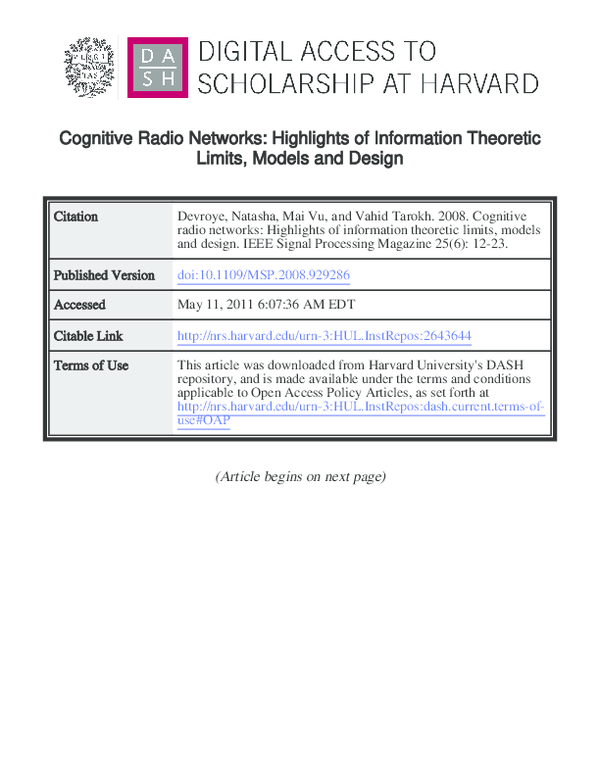 Pdf Cognitive Radio Networks