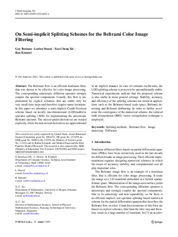 Pdf On Semi Implicit Splitting Schemes For The Beltrami Color Image Filtering