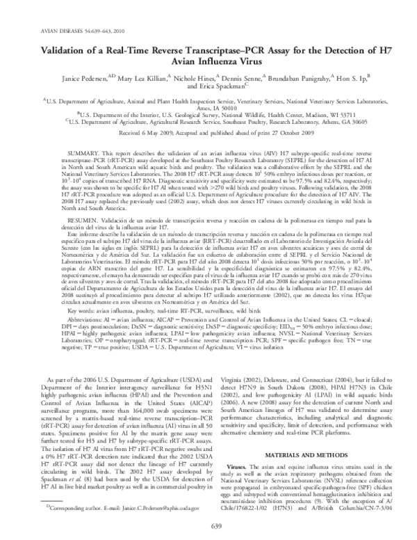 (PDF) Validation of a Real-Time Reverse Transcriptase–pcr Assay for the Detection of H7 Avian ...