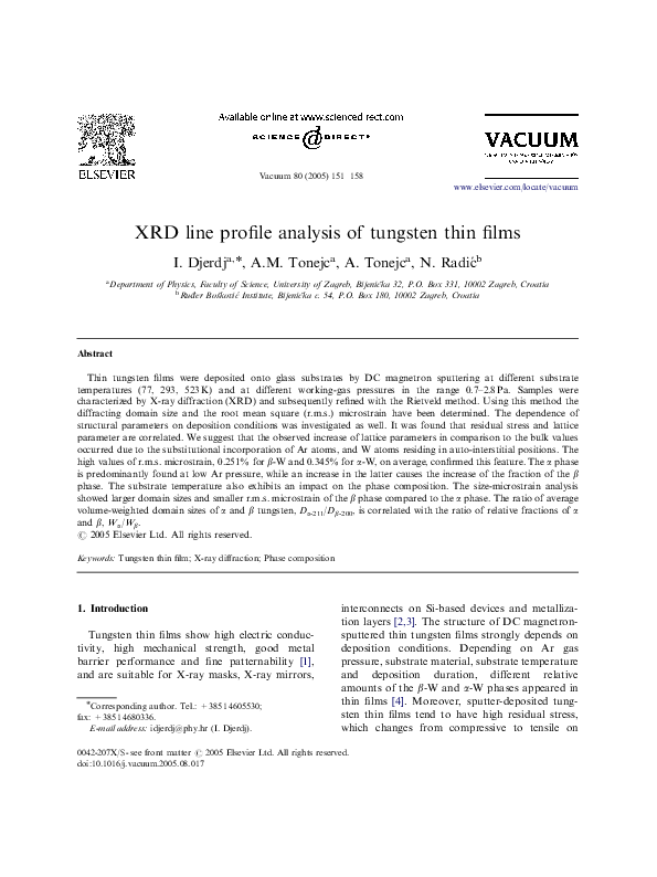 (PDF) XRD line profile analysis of tungsten thin films