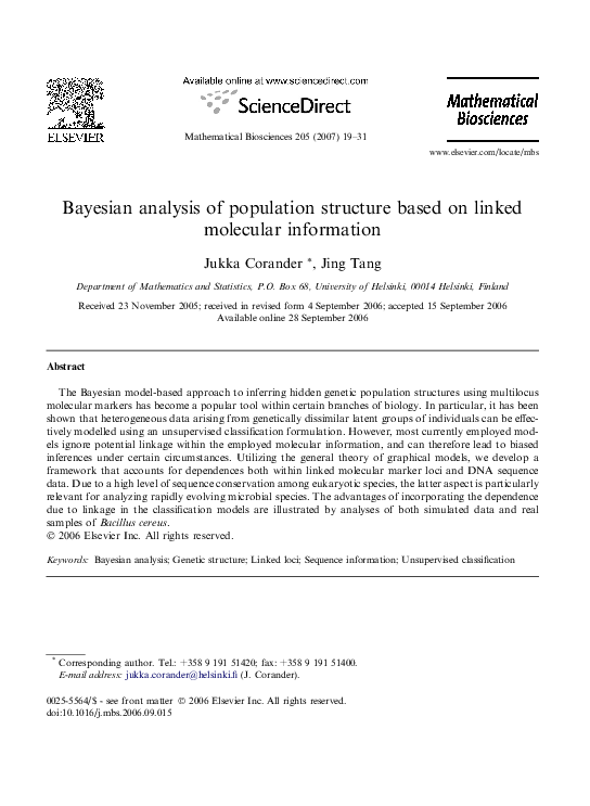Pdf Bayesian Analysis Of Population Structure Based On Linked