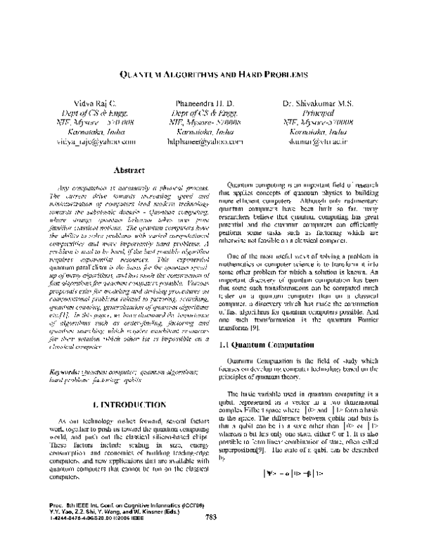 (PDF) Quantum Algorithms and Hard Problems