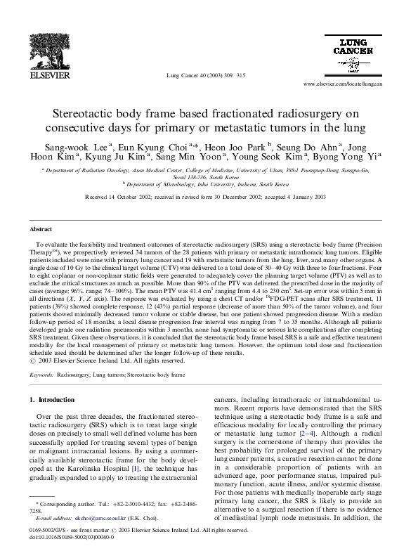 (PDF) Stereotactic body frame based fractionated radiosurgery on ...