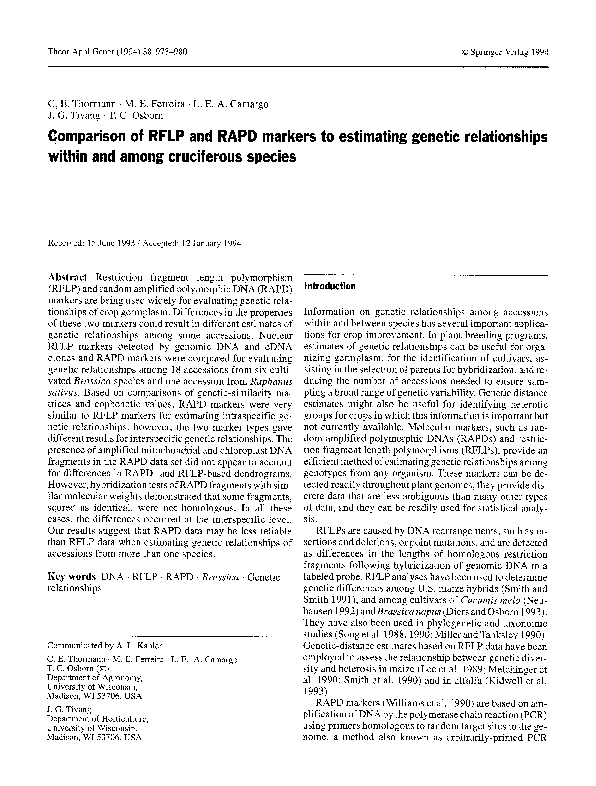 (PDF) Comparison of RFLP and RAPD markers to estimating genetic ...