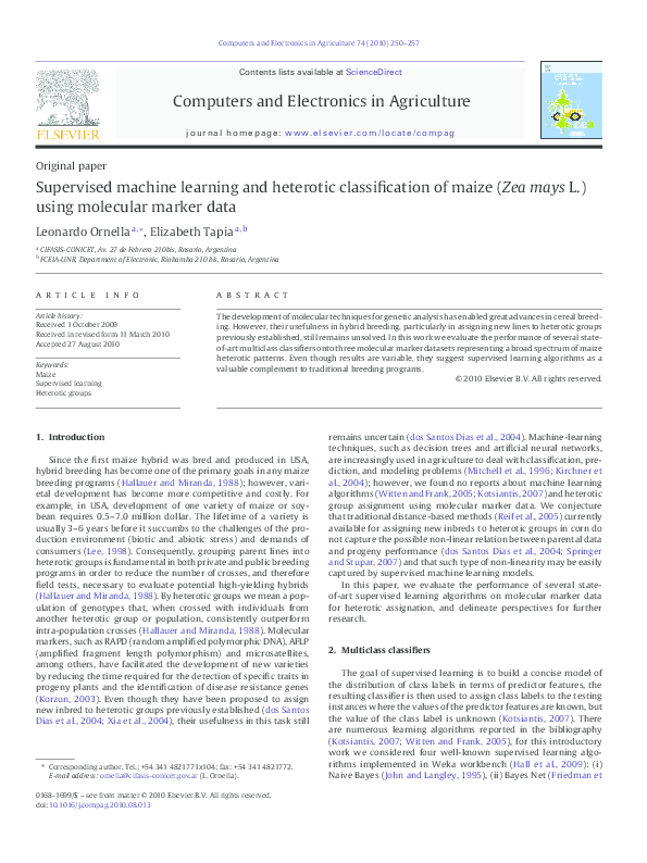 Pdf Supervised Machine Learning And Heterotic Classification Of Maize