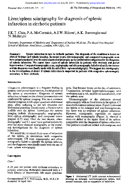 (PDF) Liver/spleen scintigraphy for diagnosis of splenic infarction in ...