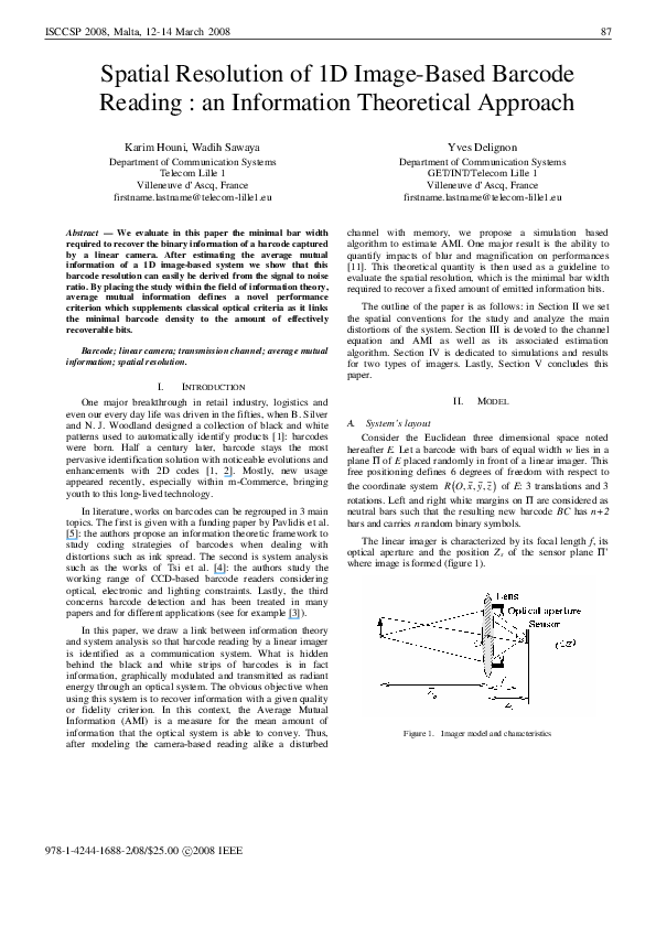 (PDF) Spatial resolution of 1D image-based barcode reading : an information theoretical approach