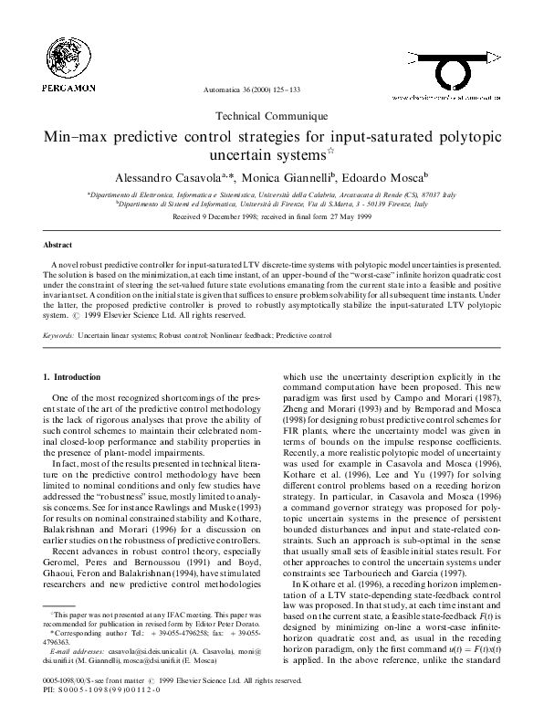 (PDF) Min-max predictive control strategies for input-saturated polytopic uncertain systems