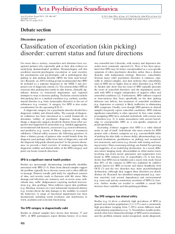 (PDF) Classification of excoriation (skin picking) disorder: Current ...