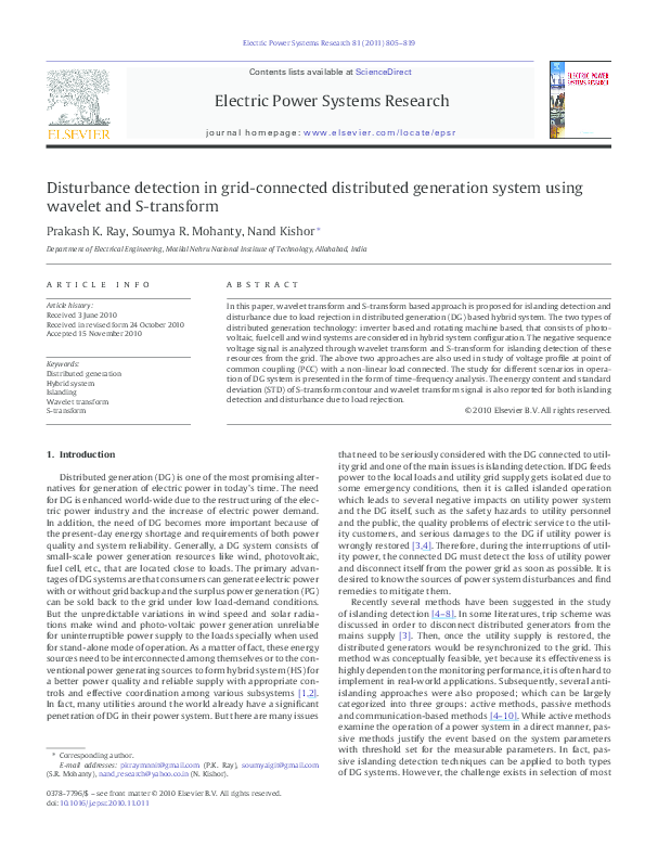 Pdf Disturbance Detection In Grid Connected Distributed Generation System Using Wavelet And S