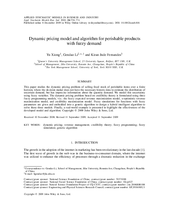 Pdf Dynamic Pricing Model And Algorithm For Perishable Products With Fuzzy Demand