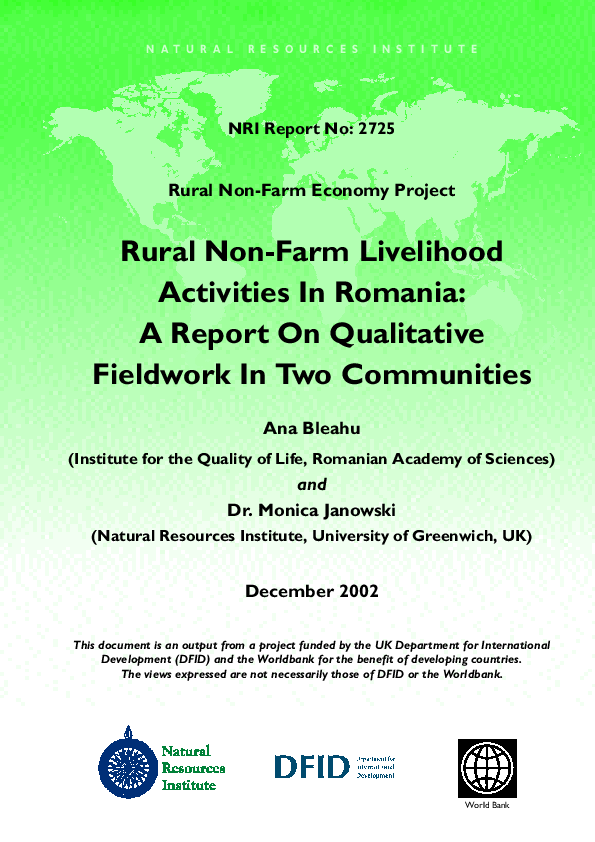 (PDF) Rural Non-Farm Livelihood Activities In Romania: A Report On ...