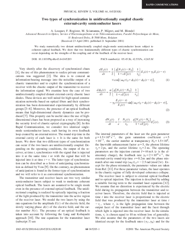 (PDF) Two types of synchronization in unidirectionally coupled chaotic external-cavity ...