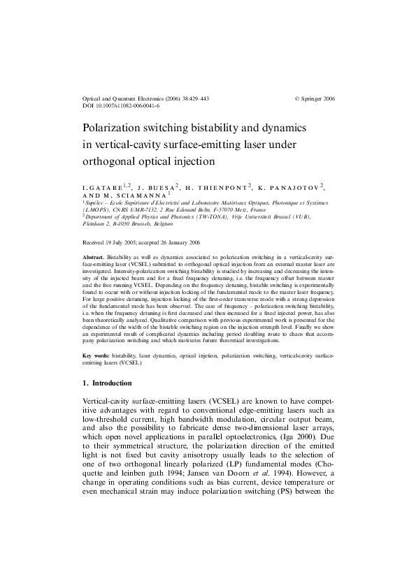 (PDF) Polarization Switching Bistability and Dynamics in Vertical-Cavity Surface-Emitting Laser ...