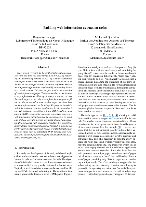 Pdf Building Web Information Extraction Tasks