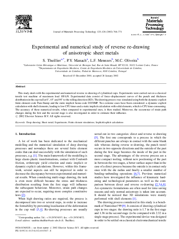 (PDF) Experimental and numerical study of reverse re-drawing of anisotropic sheet metals